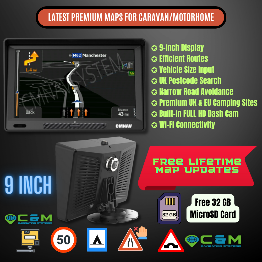 9" CMNAV 360 Camper Plus (Built-in Dashcam, Android, Wi-Fi - NO Live T ...